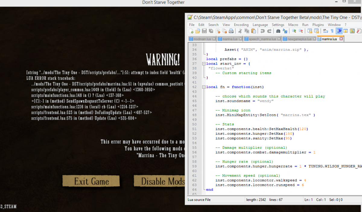 :51: Attempt to index field 'health' (a Nil Value) Error - [Don't Starve Together] Mods and ...