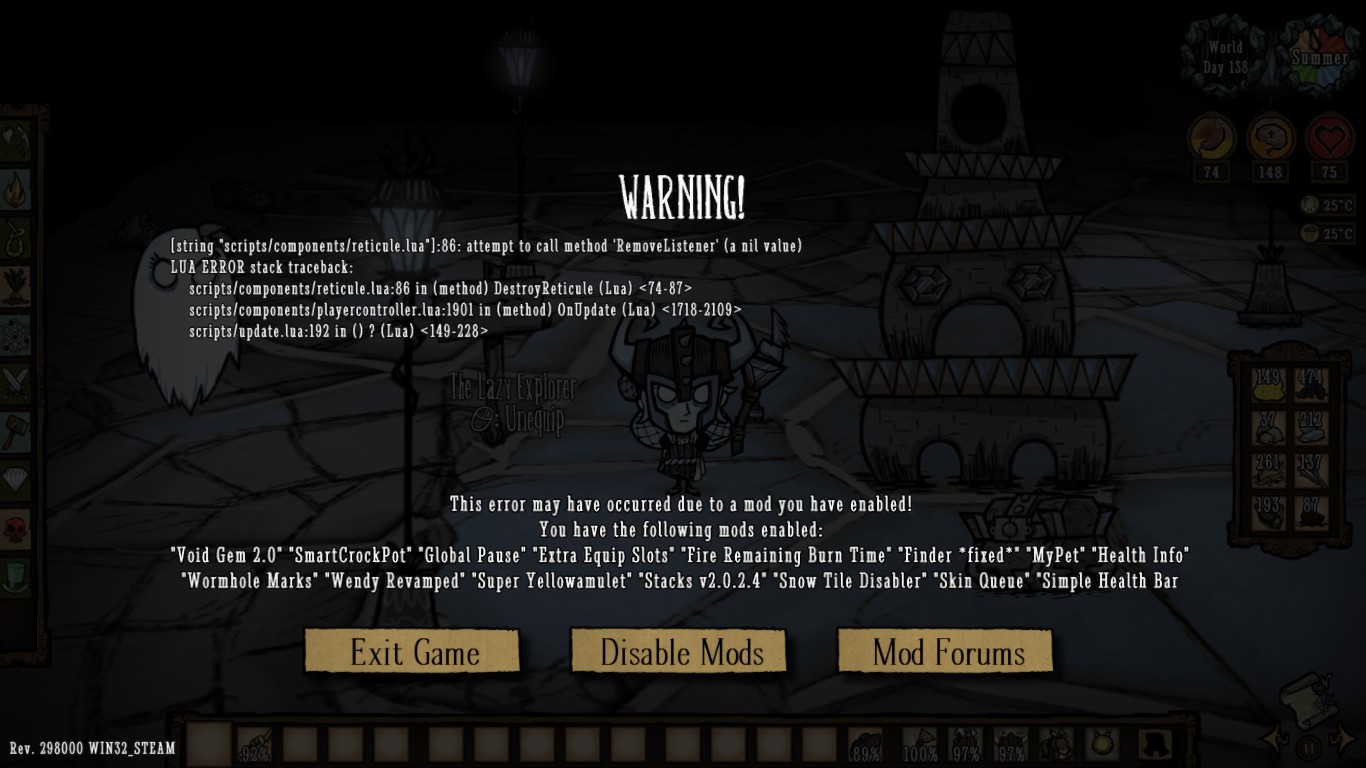 Lazy Explorer CRASH - Don't Starve Together - Klei Entertainment Forums