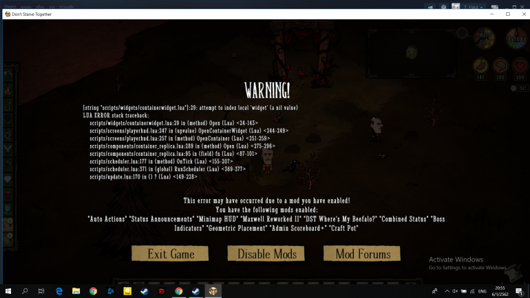 [SOLVED] Crash: attempt to index field 'container' (a nil value) - [Don't Starve Together] Mods ...