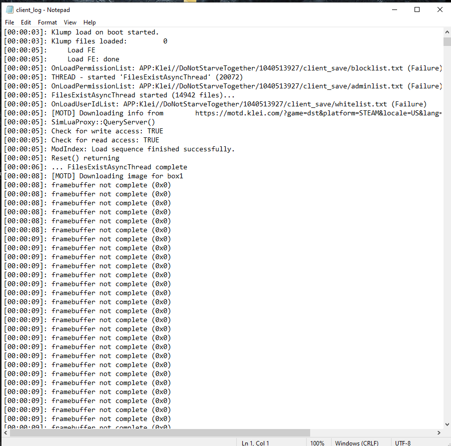 Black Screen "Framebuffer not complete" when launch - Don't Starve Together - Klei Entertainment ...