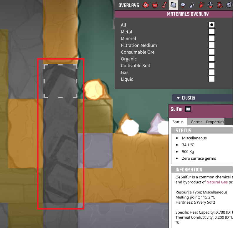 Sulfur is not visible in "Materials Overlay" - Oxygen Not Included ...