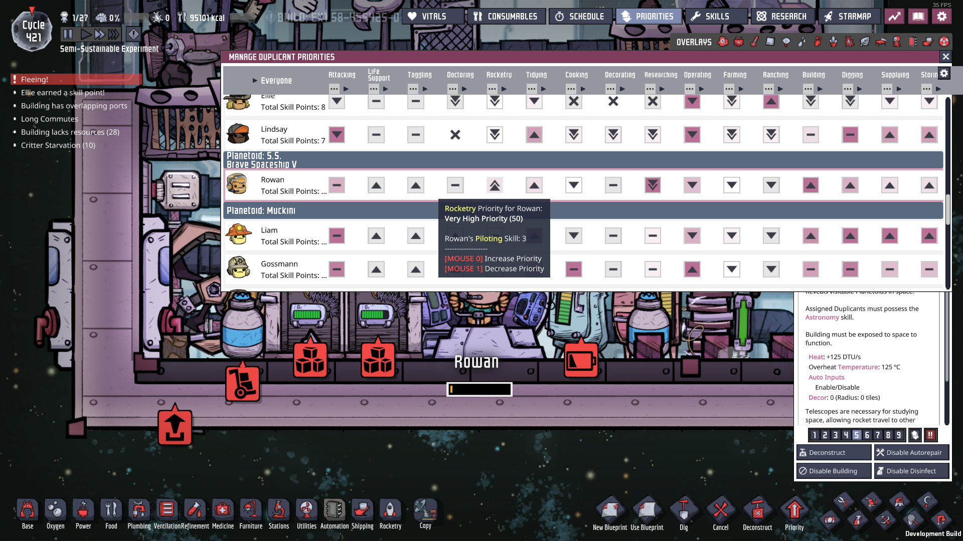 Pilot dupes ignore Rocketry priority setting - Oxygen Not Included ...