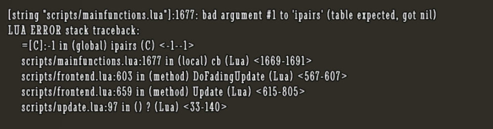 [Help?] Bad Argument #1 to 'ipairs'?? - [Don't Starve Together] Mods and Tools - Klei ...