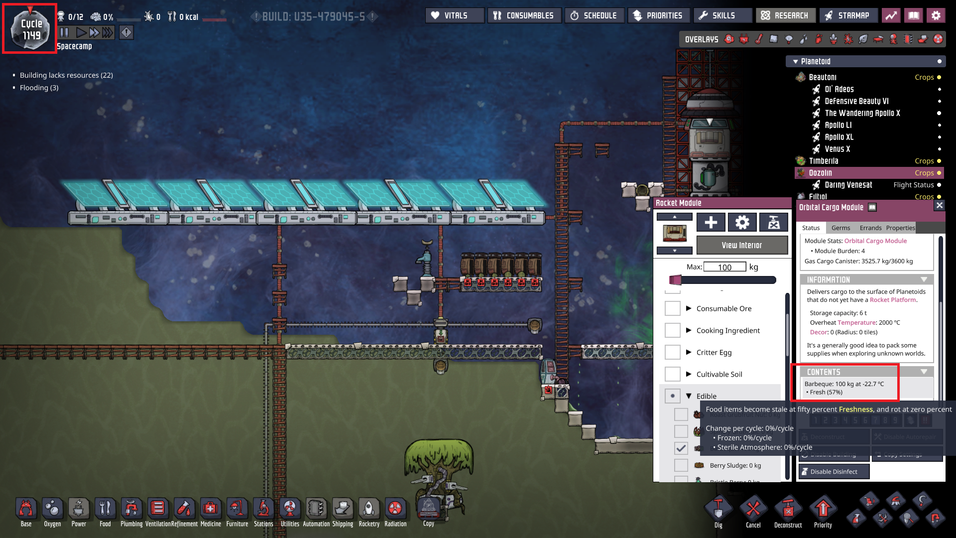 Deep frozen food decays in transit between 2 planetoids while inside ...