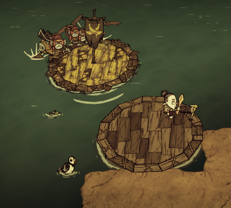 Pirates die on their boat and leave accursed trinkets over the sea ...