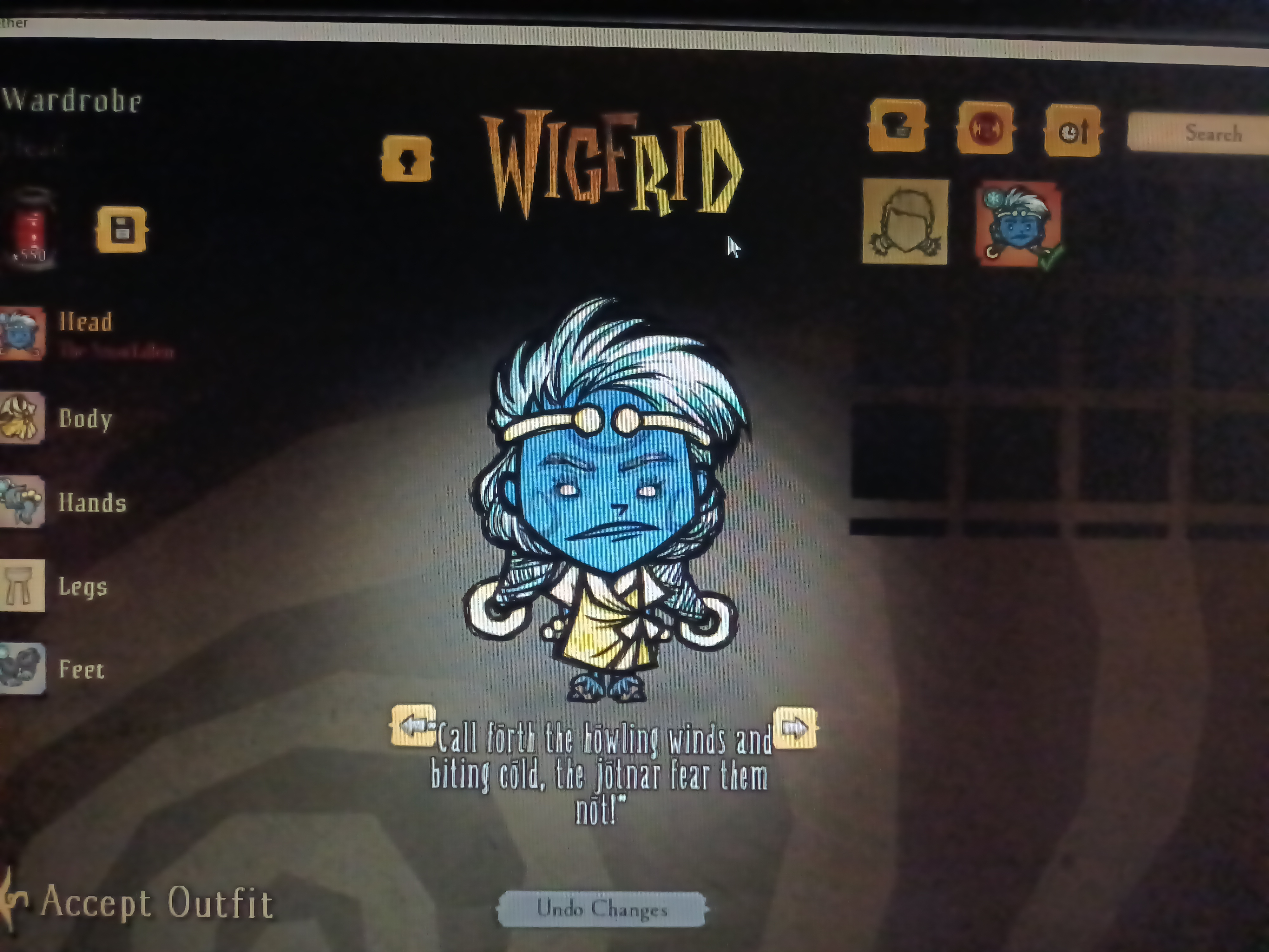 Wigfrid's teeth in her most recent skin (The Snowfallen) are the same ...