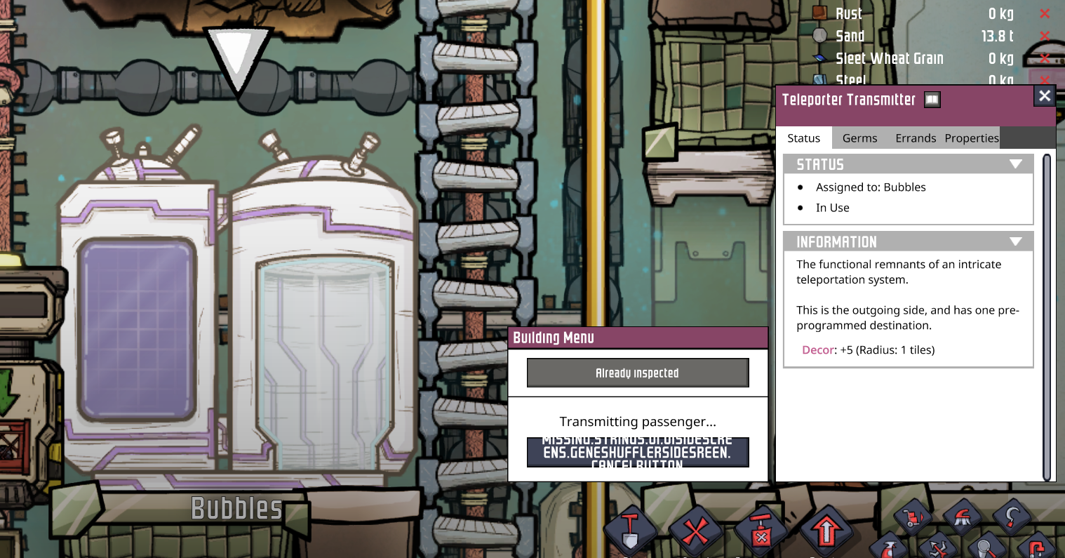 Incorrect (or missing) text on teleporter when ready to transmit dupe ...