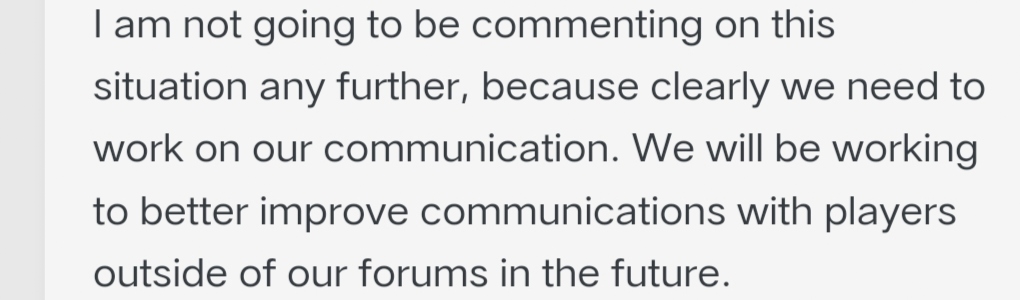 JoeW：“We will be working to better improve communications with players ...