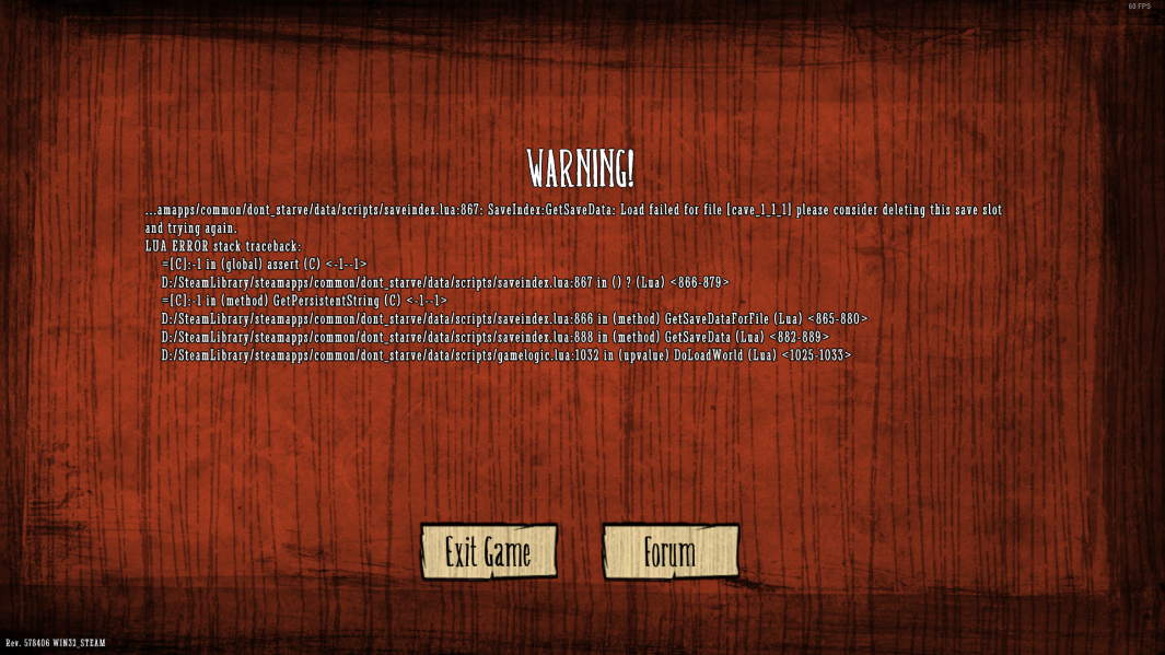 can't load save file after entering a cave, it shows "please delete ...