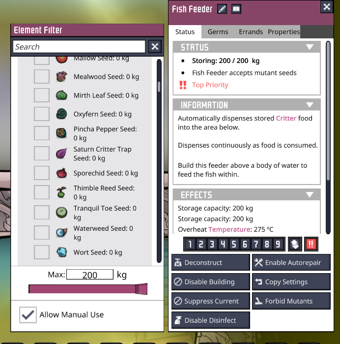 Fish Feeder Food Options not updated - Oxygen Not Included - Klei Entertainment Forums