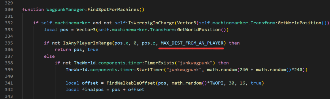 Wagpunk manager definitely used the wrong method to detect the player's distance from the ...