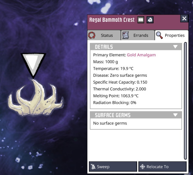 Regal bammoth's crest should weigh 100kg - [Oxygen Not Included ...