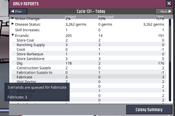 Multi-line errand in daily report blocks text underneath - Oxygen Not Included - Klei ...